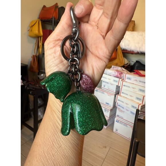 Bags | Coach Glitter Resin Tea Rose Bag Charm Keychain Green F58514 ...
